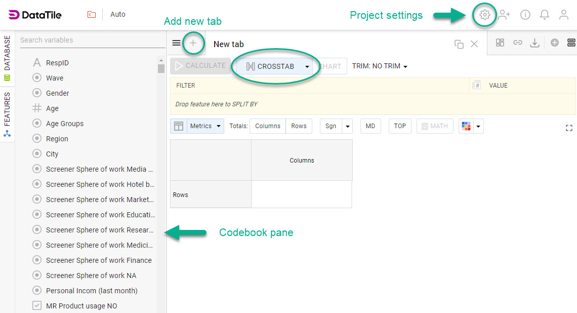 Сrosstab Interface in DataTile